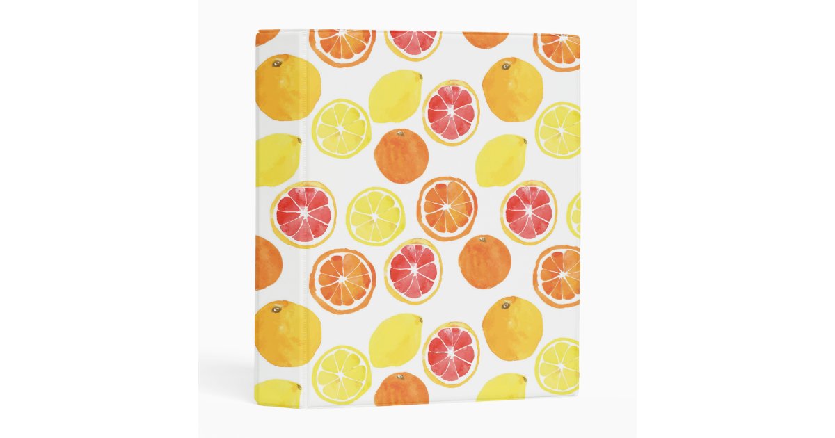 Watercolor Citrus Fruit Pattern Mini Binder | Zazzle
