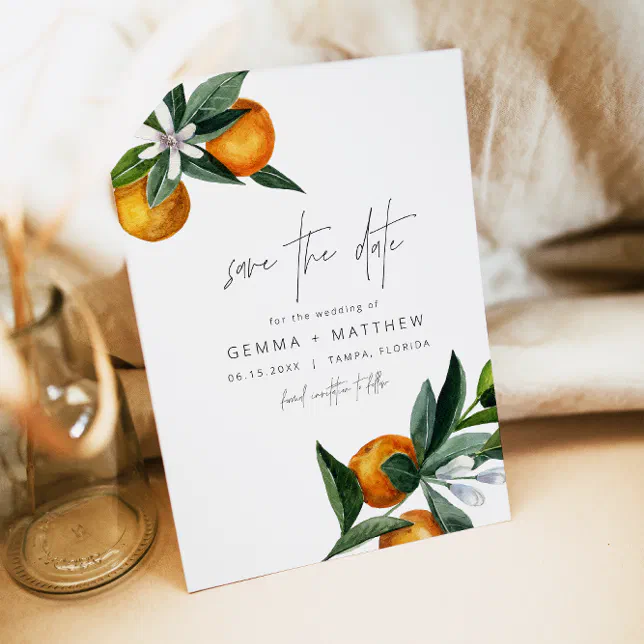 Watercolor Citrus Orange Floral Save the Date Invitation | Zazzle
