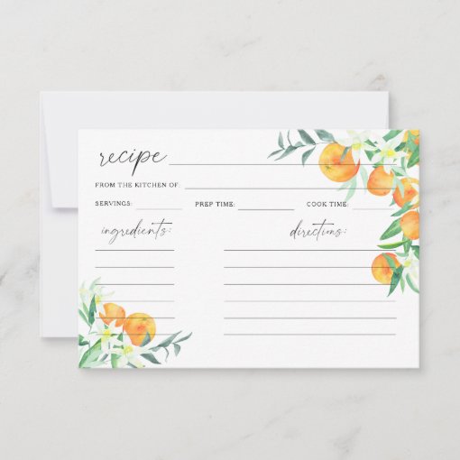Watercolor citrus orange - recipe card | Zazzle