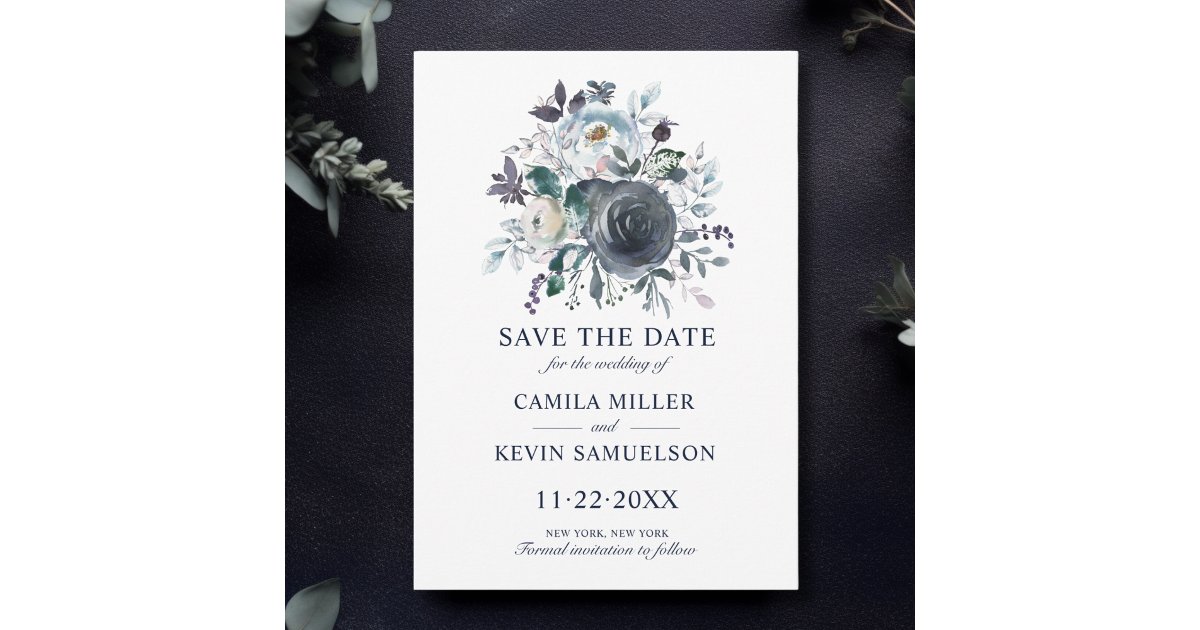 Watercolor Classic Blue Navy Floral Wedding Save The Date | Zazzle