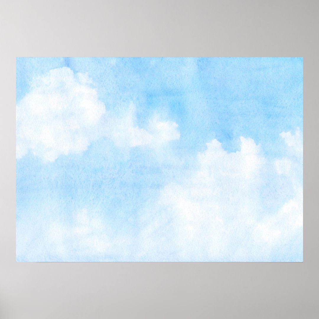 Watercolor clouds and sky background poster | Zazzle