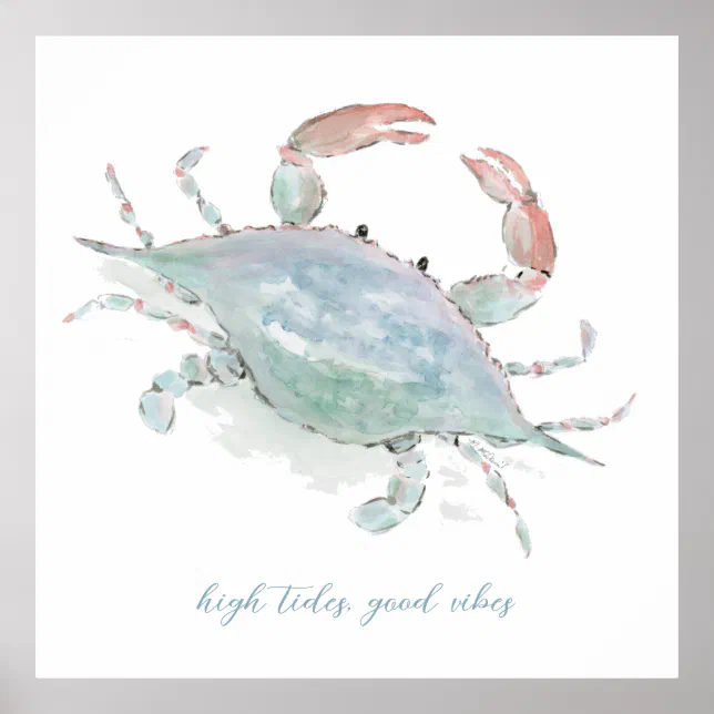 Watercolor Coastal Crab Poster | Zazzle