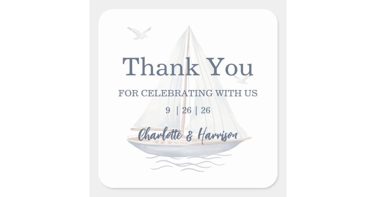 Watercolor Coastal Seascape Table Number Wedding Square Sticker | Zazzle