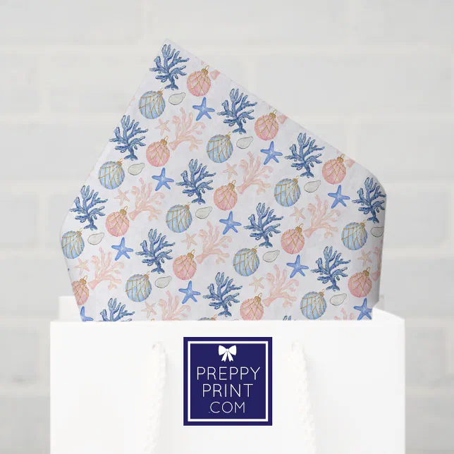Watercolor Coastal Seaside Christmas Shells Tissue Paper | Zazzle