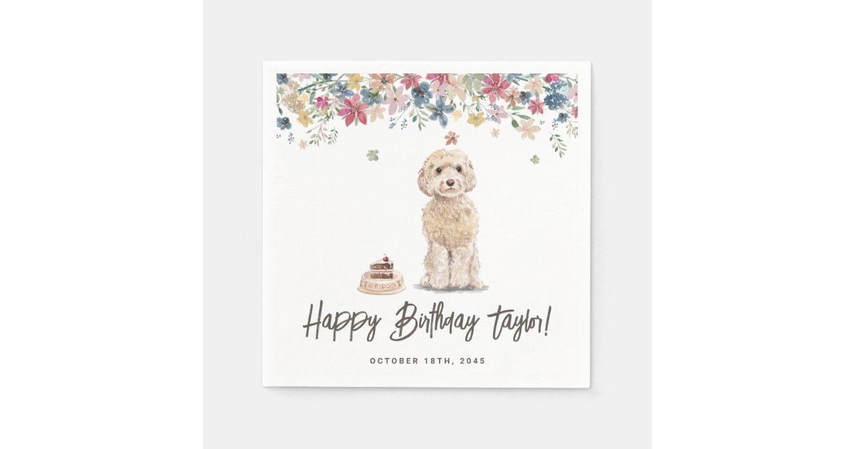 Watercolor Cockapoo Dog Birthday Party Thank You Napkins | Zazzle