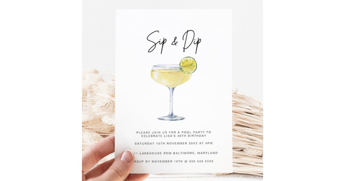 Watercolor Cocktail Pool Party 30th Birthday Invitation | Zazzle