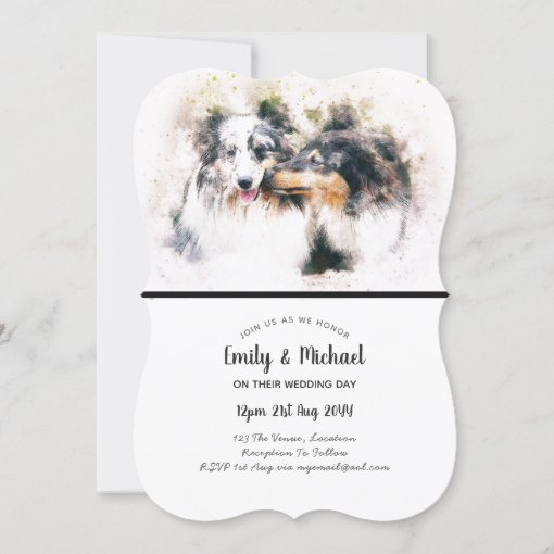 Watercolor Collie Dogs Wedding Invitations Elegant | Zazzle