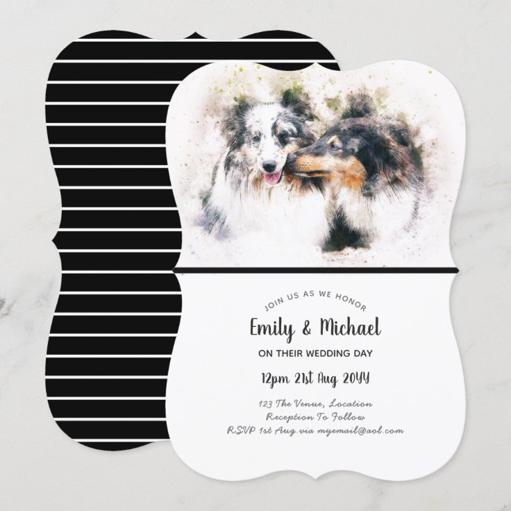 Watercolor Collie Dogs Wedding Invitations Elegant | Zazzle