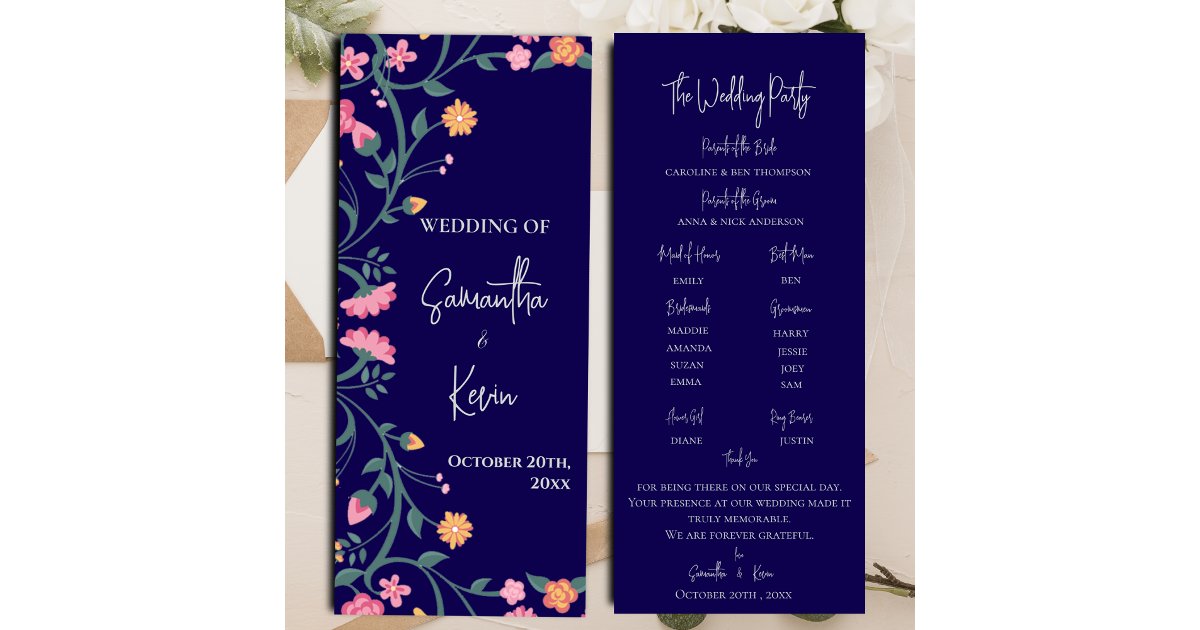 Watercolor Colorful Floral Frame Wedding Program | Zazzle