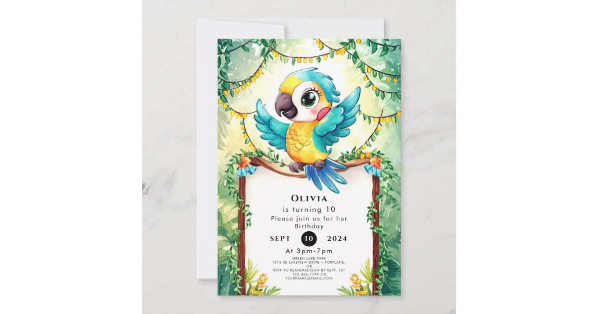 Watercolor Colorful Parrot Birthday Invitation | Zazzle