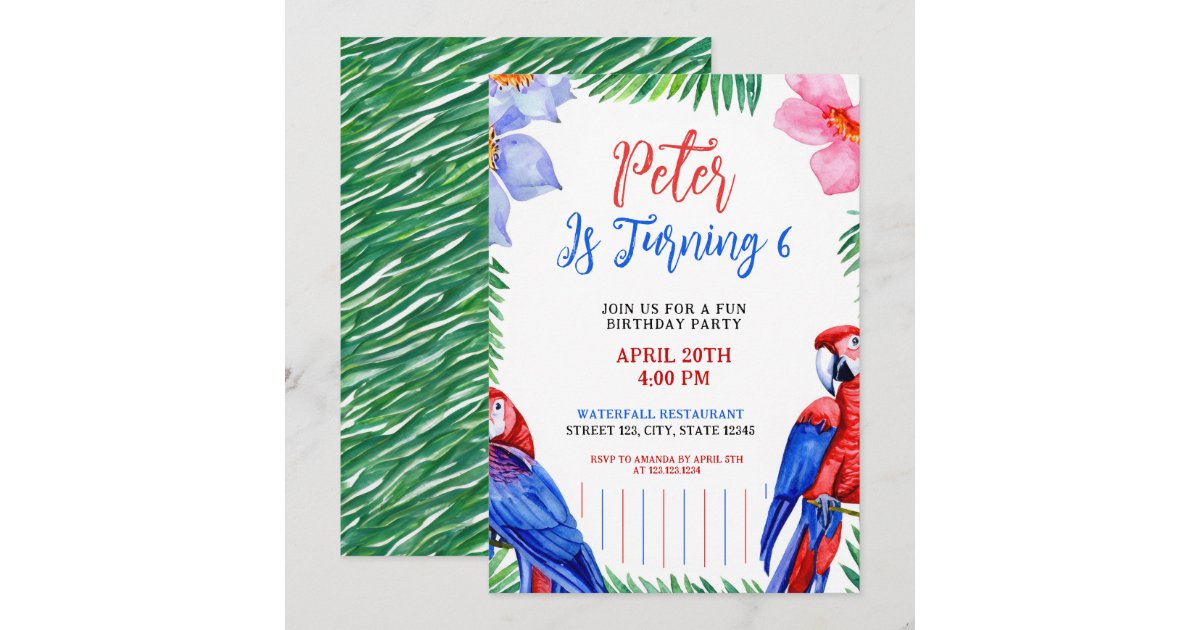 Watercolor Colorful Parrot Birthday Invitation | Zazzle