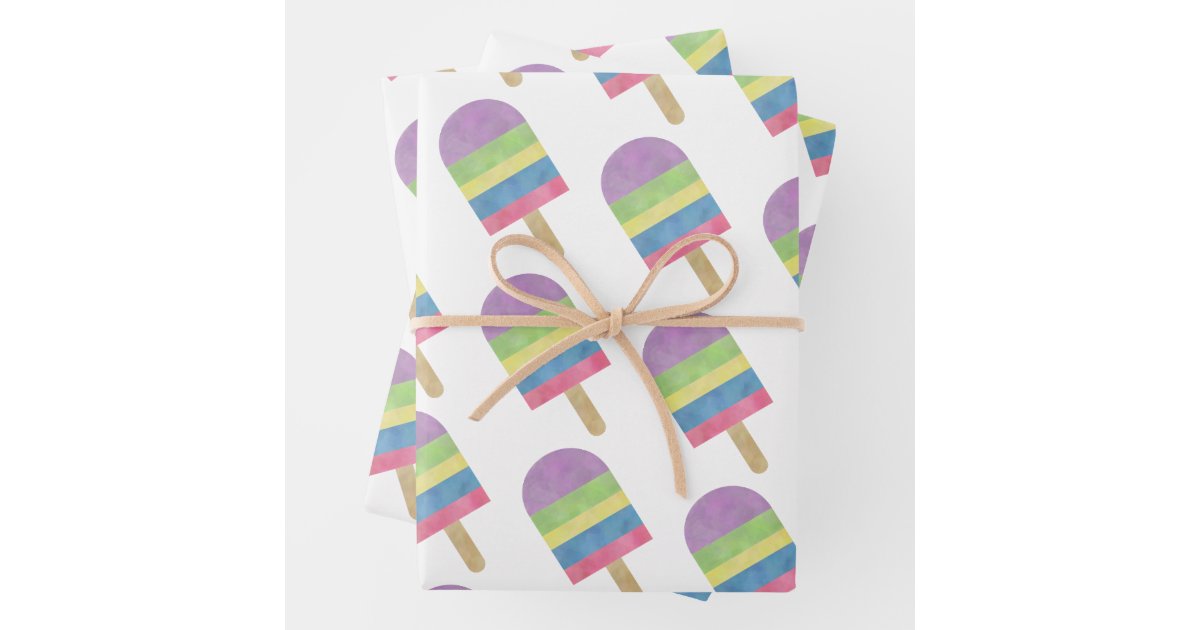 Watercolor Colorful Popsicle Wrapping Paper Sheets | Zazzle