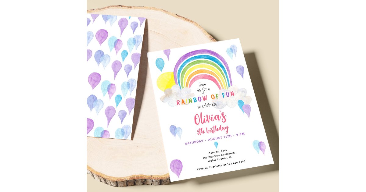 Watercolor Colorful Rainbow Of Fun Birthday Invitation | Zazzle