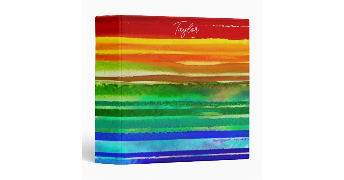 Watercolor Colorful Stripes Modern Artsy Rainbow 3 Ring Binder | Zazzle