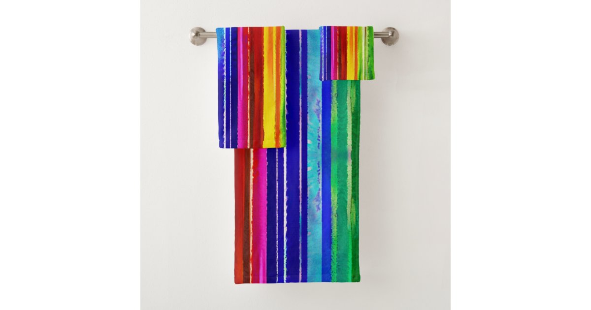Watercolor Colorful Stripes Modern Artsy Rainbow Bath Towel Set | Zazzle