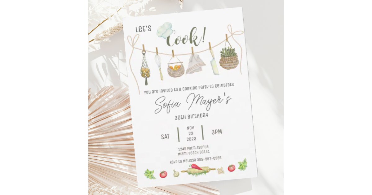 Watercolor Cooking Chef Birthday Party Invitation | Zazzle