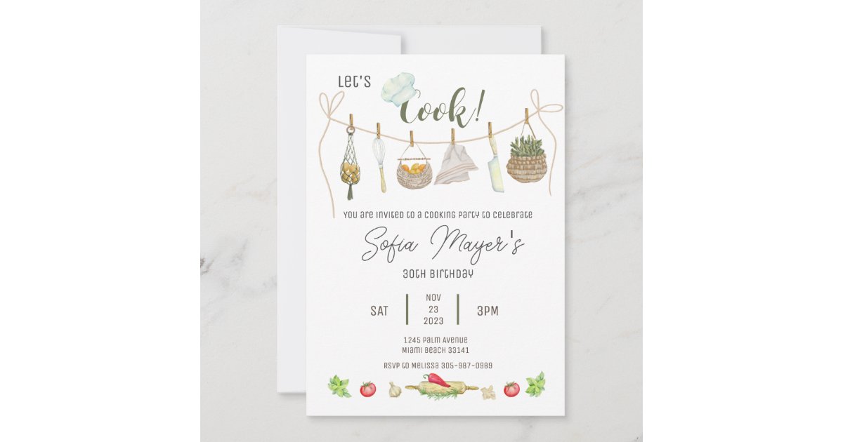 Watercolor Cooking Chef Birthday Party Invitation | Zazzle