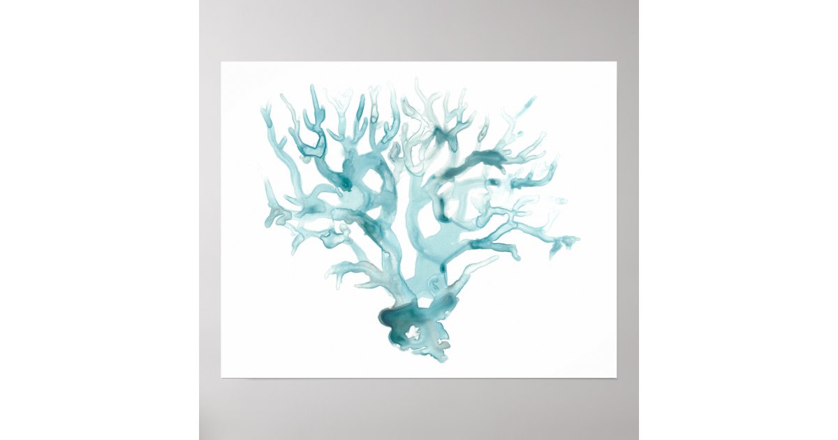 Watercolor Coral - Blue Poster | Zazzle