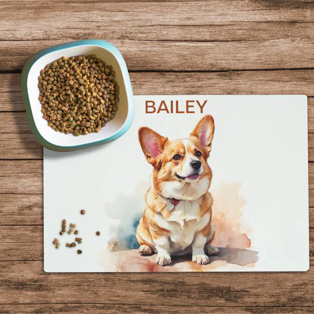 Watercolor Corgi Dog Food Mat | Zazzle