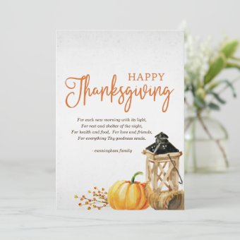 Watercolor Cornucopia Pumpkin Thanksgiving Poem Holiday Card | Zazzle