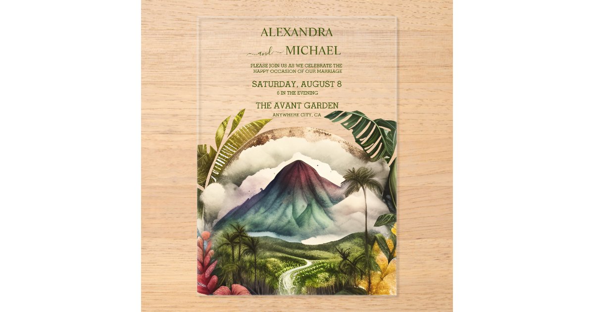 Watercolor Costa Rica Destination Wedding Invitati Acrylic Invitations ...