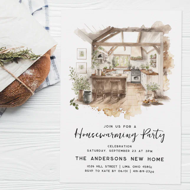 Watercolor Country Kitchen Housewarming Party Invitation | Zazzle