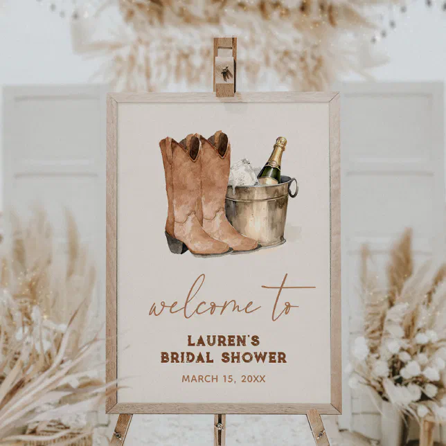 Watercolor Cowboy Boots Bridal Shower Welcome Sign | Zazzle