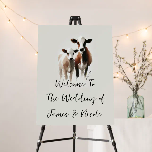 Watercolor Cows Minimal Rustic Welcome Sign | Zazzle