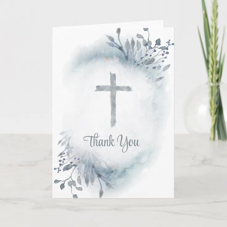 watercolor Cross and foliage Thank you Card | Zazzle