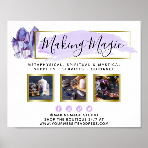 Watercolor Crystals & Gold Geometric Logo Promo Poster | Zazzle