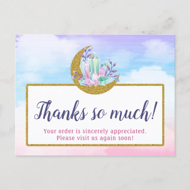 Watercolor Crystals & Gold Moon Thank You Card | Zazzle