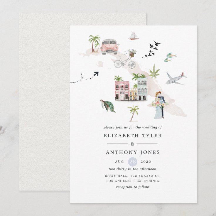 Watercolor Cuba Destination Wedding Invitation | Zazzle
