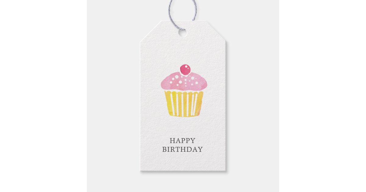 Watercolor Cupcake Birthday Present Gift Tag | Zazzle