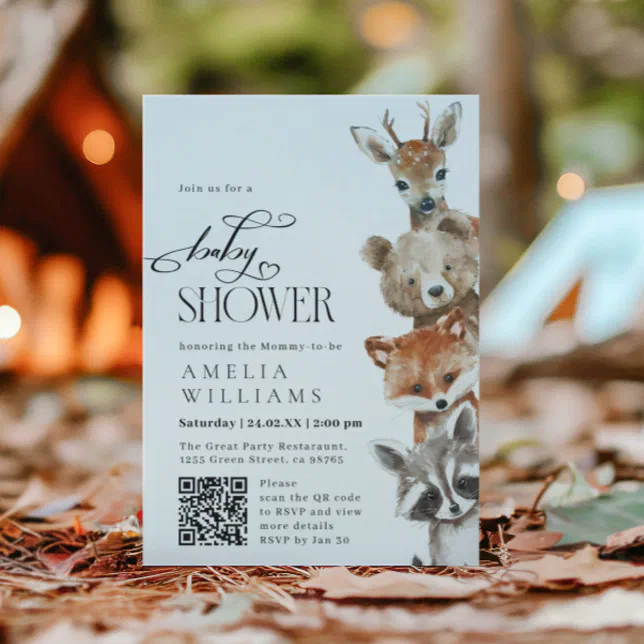 Watercolor Cute Animals Modern QR Code Invitation | Zazzle