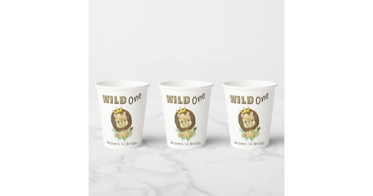 Watercolor Cute Baby Lion - Wild One 1st Birthday Paper Cups | Zazzle