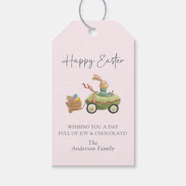Watercolor Cute Bunny, Pink Happy Easter Gift Tags | Zazzle