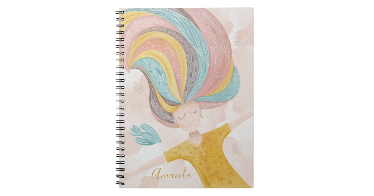 Watercolor cute cartoon girl. Pink fairy fantasy Notebook | Zazzle