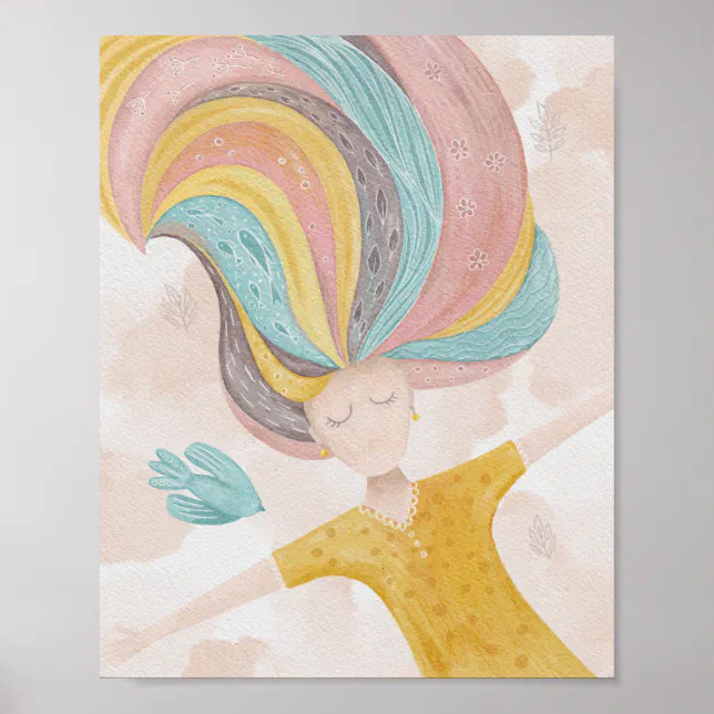 Watercolor cute cartoon girl. Pink fairy fantasy Poster | Zazzle