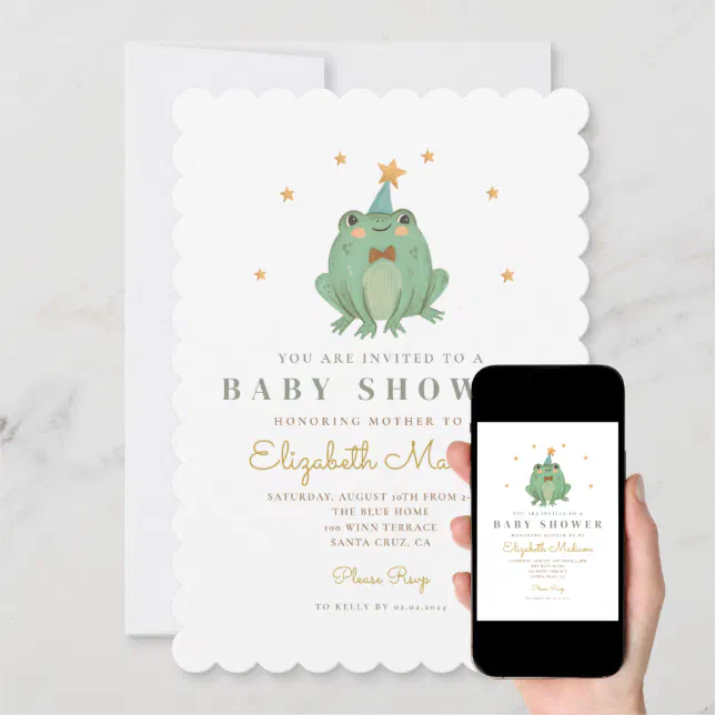 Watercolor Cute Frog Baby Shower Invitation | Zazzle