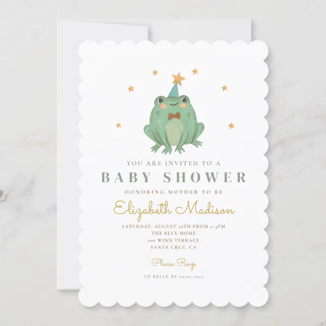 Watercolor Cute Frog Baby Shower Invitation | Zazzle