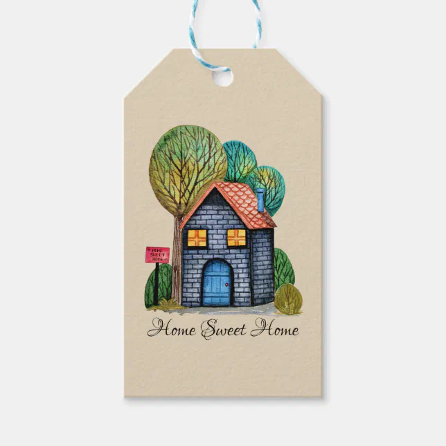 Watercolor Cute Home Sweet Home Art Gift Tags | Zazzle