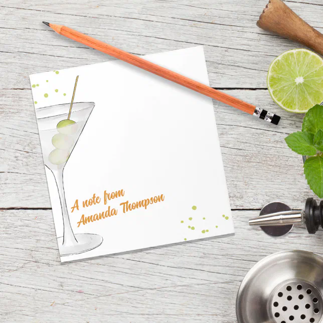 Watercolor Cute Martini Cocktails Personalized Notepad | Zazzle
