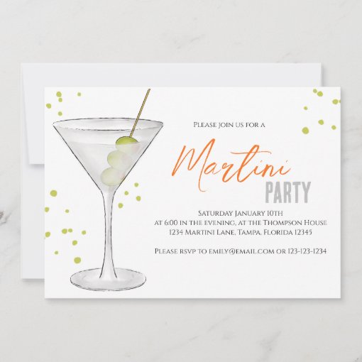 Watercolor Cute Martini Party Whimsical Fun Drinks Invitation | Zazzle
