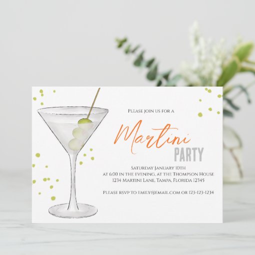 Watercolor Cute Martini Party Whimsical QR Code Invitation | Zazzle