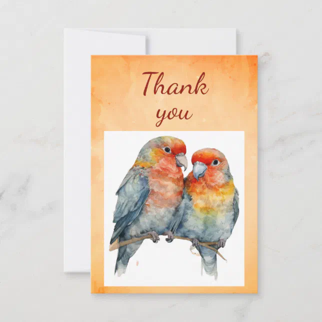 Watercolor Cute Parrot Bird Couple Art Thank You Card | Zazzle