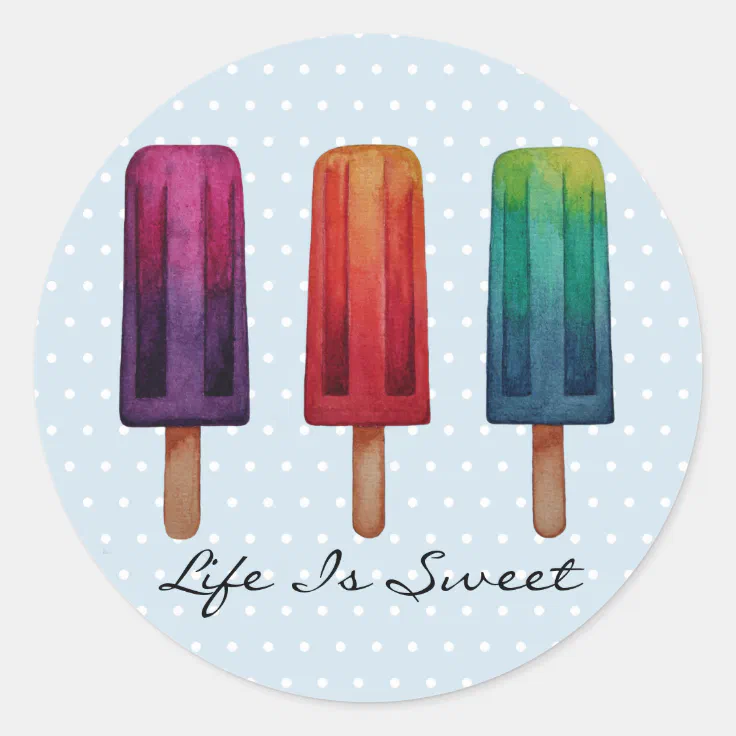 Watercolor Cute Popsicle Ice Creams Classic Round Sticker | Zazzle