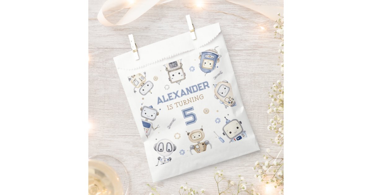 Watercolor Cute Robot Kids Birthday Party Favor Bag | Zazzle