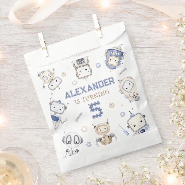 Watercolor Cute Robot Kids Birthday Party Favor Bag | Zazzle