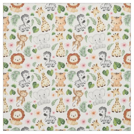 Cute Safari Animals Nursery Fabric | Zazzle