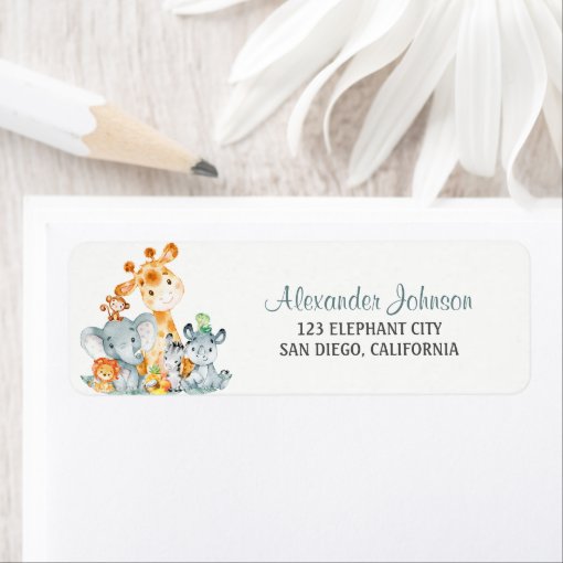 Watercolor Cute Safari Jungle Animals Label | Zazzle